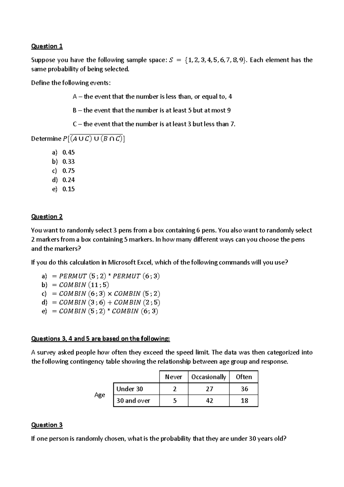 Practice Questions - Statistics 101: Probability & Distributions - Studocu