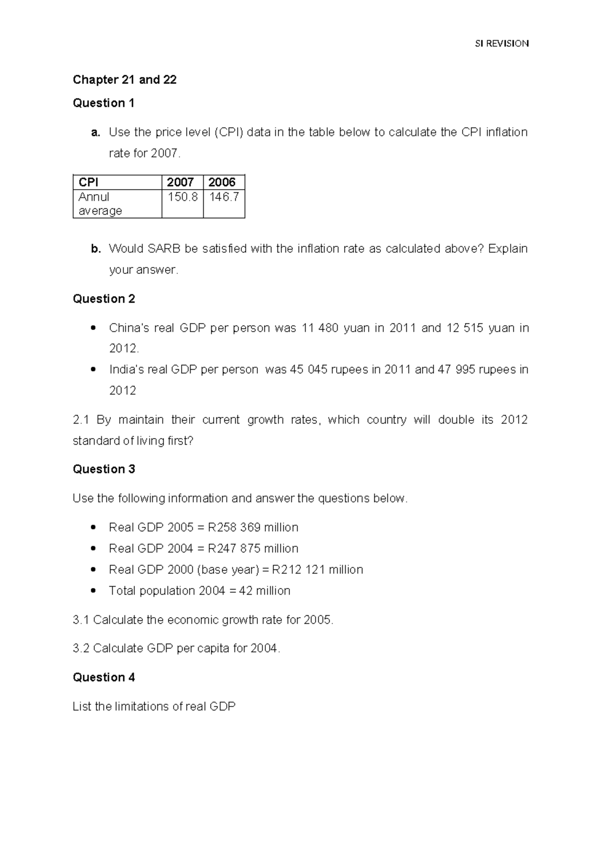 Chapter 21 & 22 - Economics Notes on CPI & GDP Calculations - Studocu
