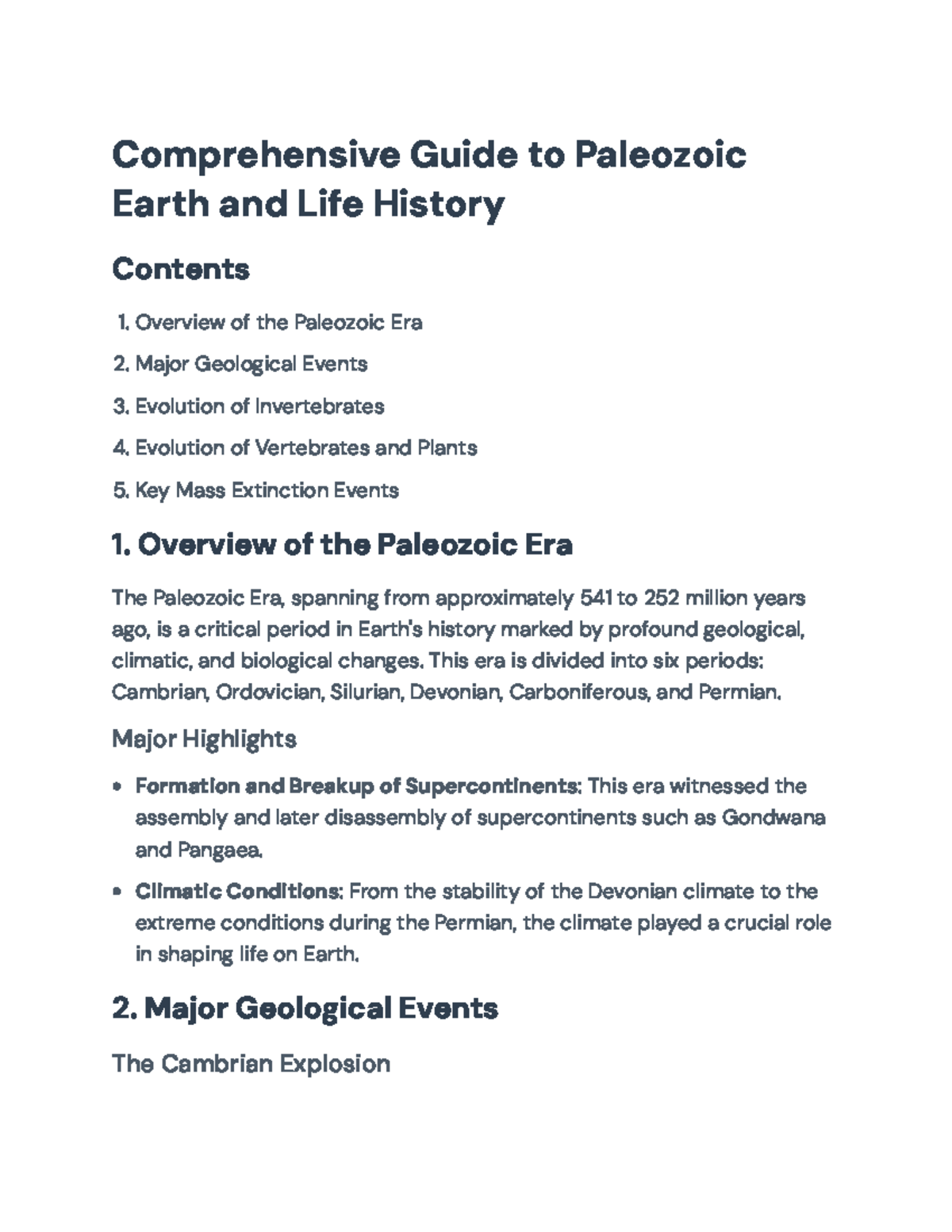 Paleozoic Era Overview: Geological & Biological Changes Guide - Studocu