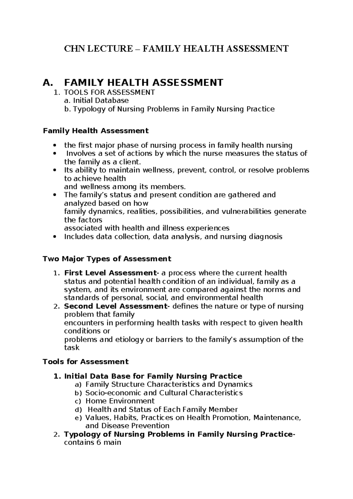 Inbound 6593700941741748680 - CHN LECTURE – FAMILY HEALTH ASSESSMENT A ...
