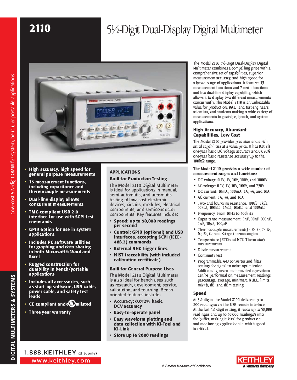 2110 Digital Multimeter Data Sheet: Features & Applications - Studocu