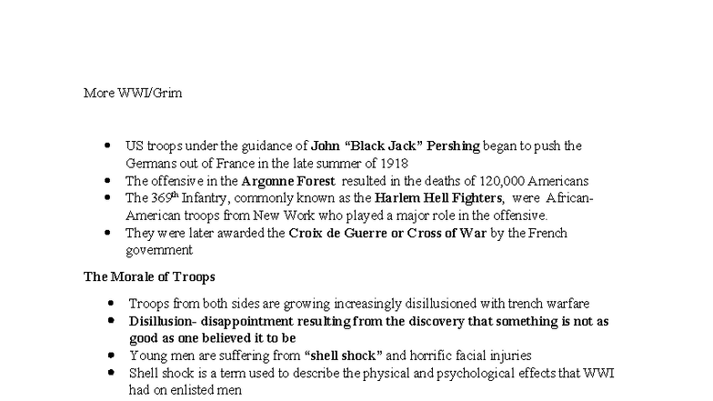 US+Two+More+WWI+Grim+Continued+Analysis+of+1918+Events - Studocu