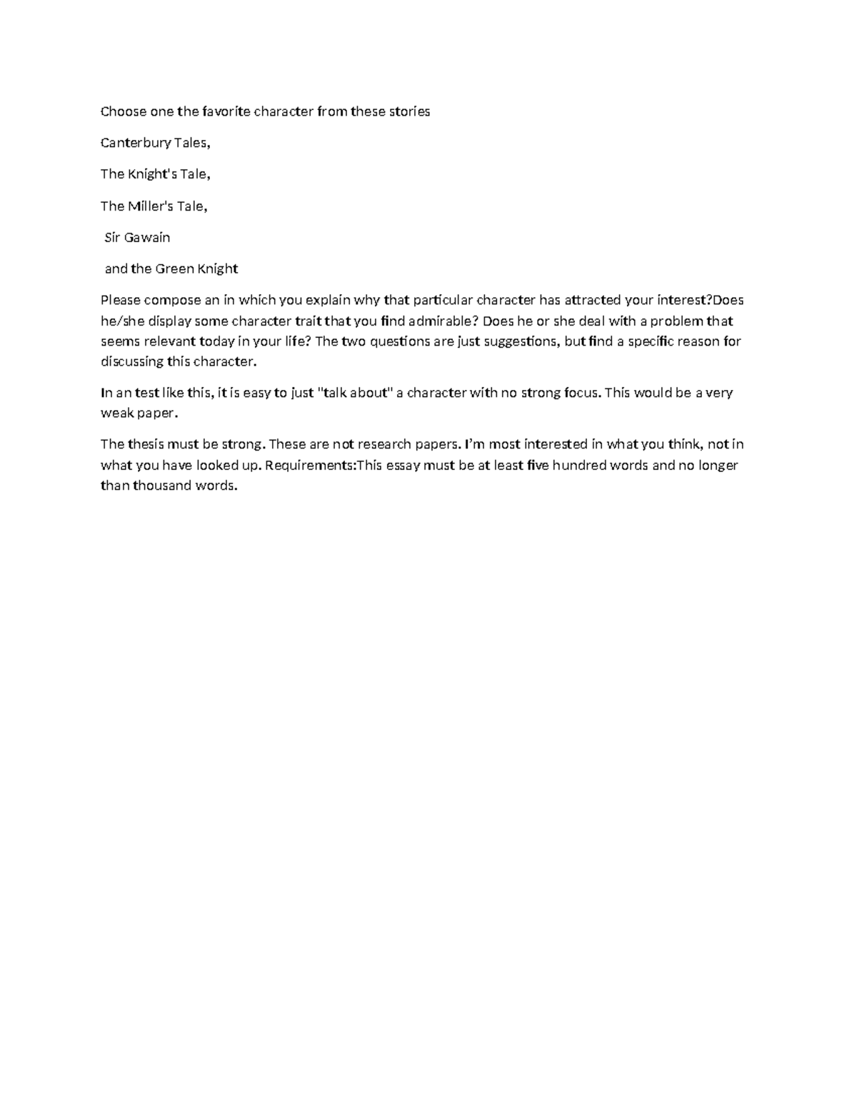 ENG101 - Essay Notes: Analyzing Favorite Characters in Literature - Studocu