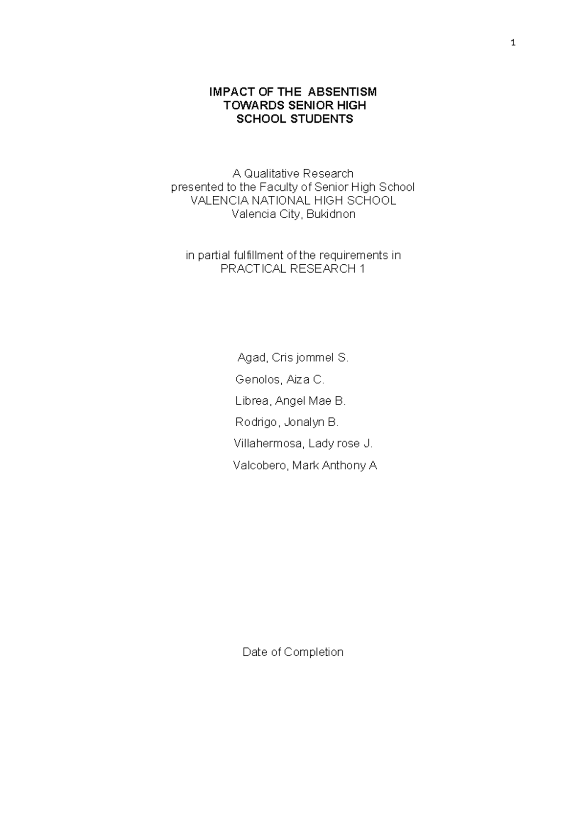 Impact of Absenteeism on Senior High School Students - PR 1 Essay - Studocu