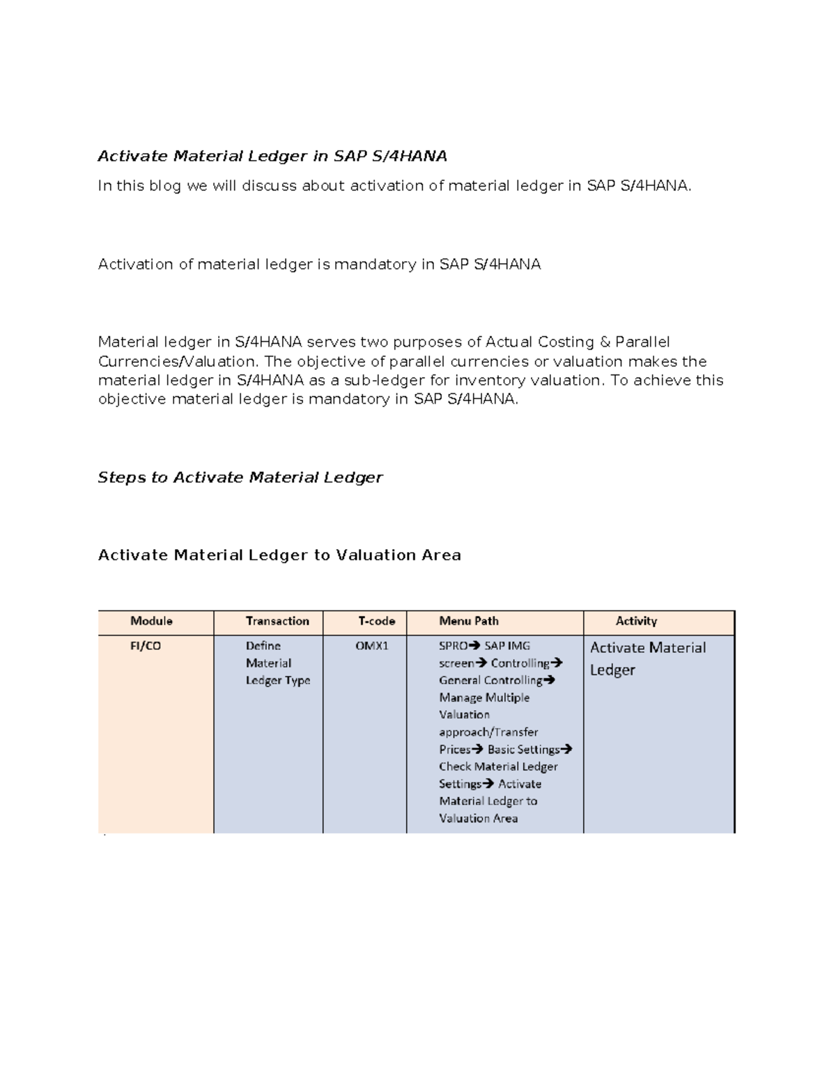 SAP Material Ledger Activation Guide: Steps & Procedures - Studocu