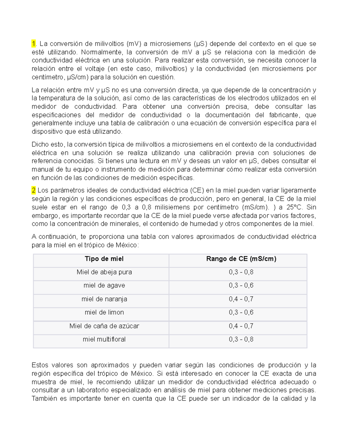 Conversión de Milivoltios a Microsiemens: Guía Completa - Studocu