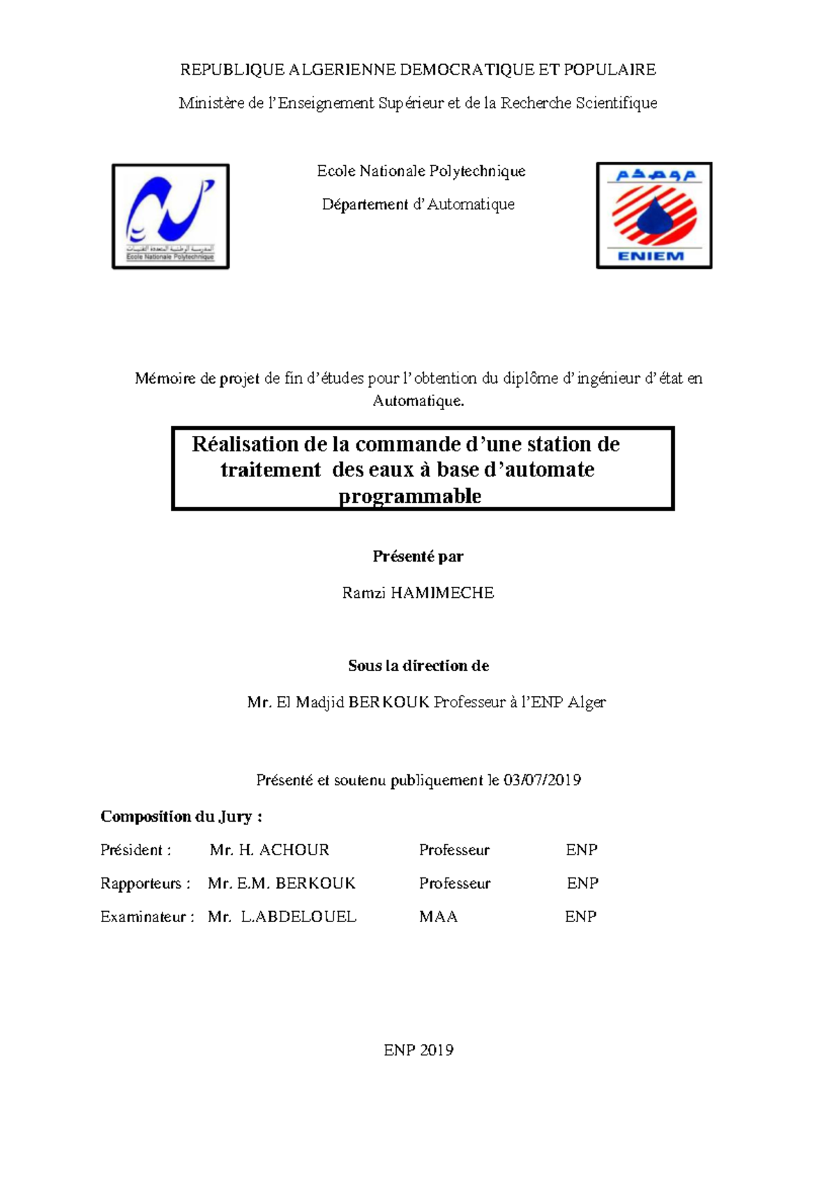 Conception d'un SCADA pour Station de Traitement des Eaux - Projet de ...