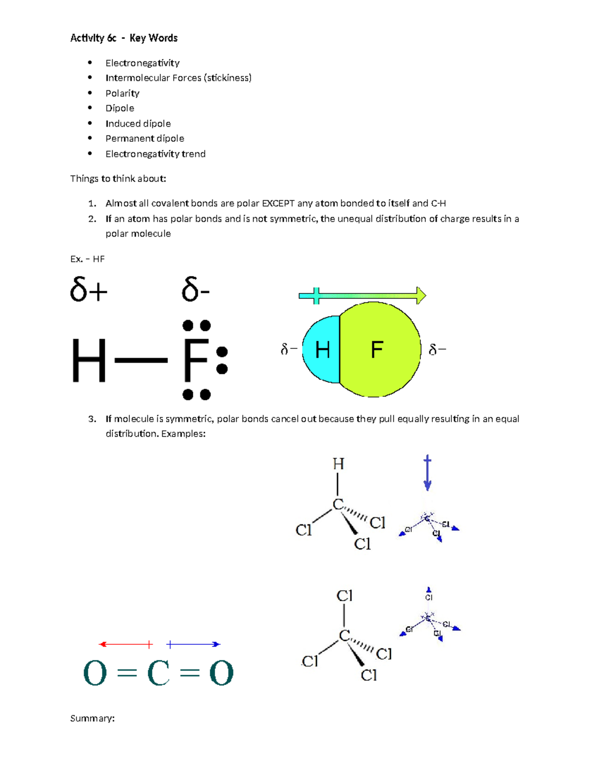 Electronegativity and Molecular Polarity - Activity 6c Notes - Activity ...