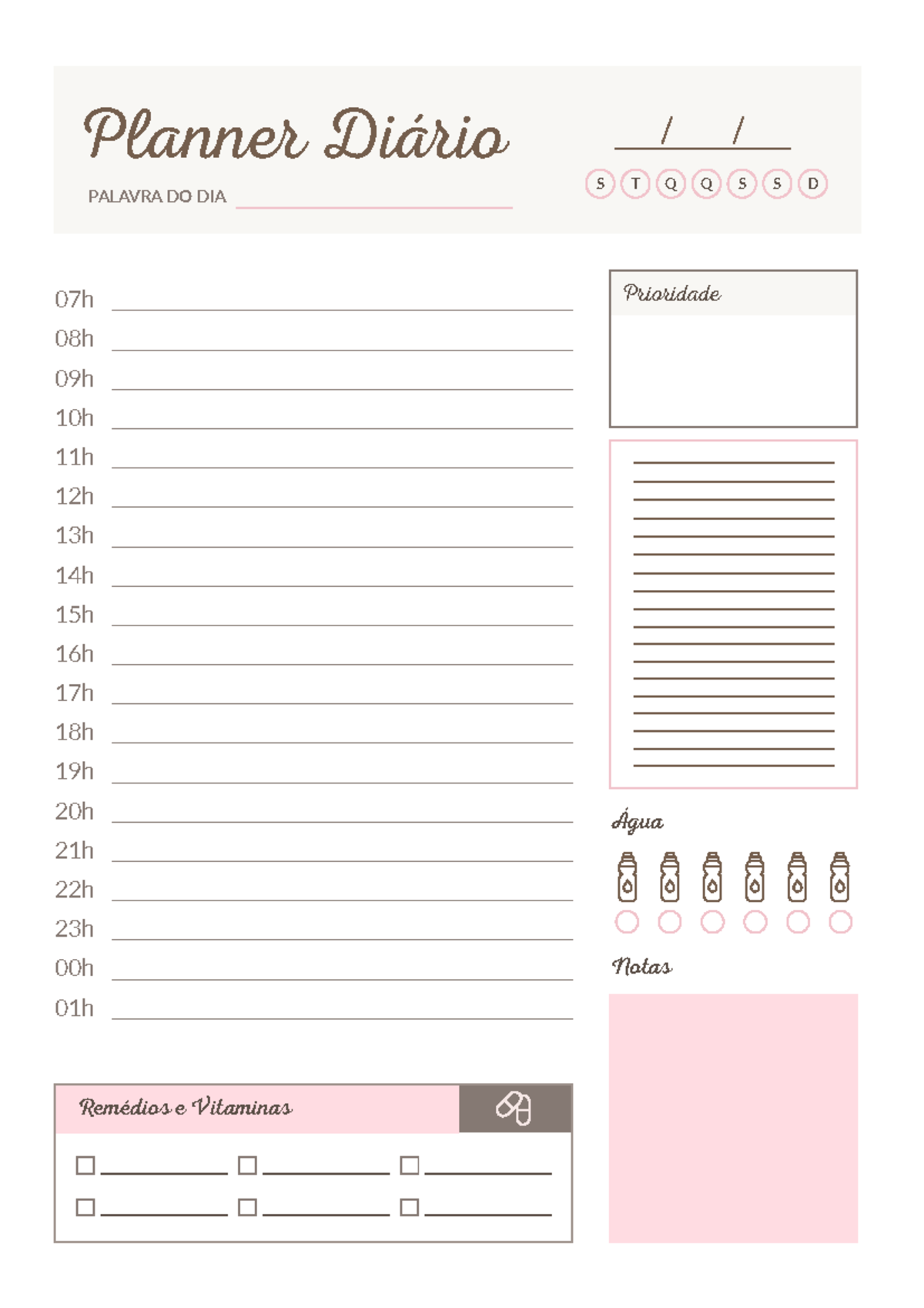 Rosa e Marrom Simples Minimalista Planner Diário A4 - Despacho n.º 6478 ...
