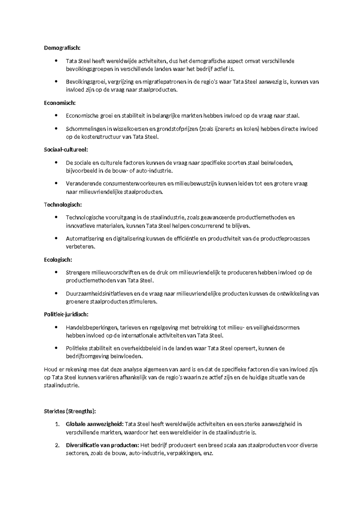 Tata Steel - Marketing SWOT & Strategische Analyse Rapport - Studeersnel