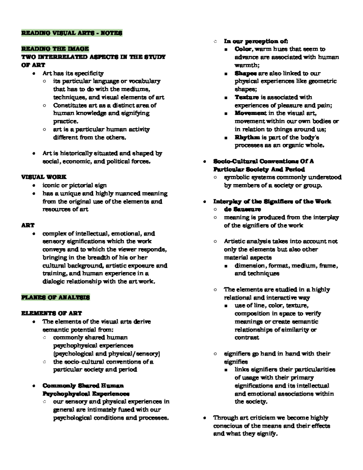 RVA - Visual Arts Analysis: Reading the Image & Semiotic Aspects - Studocu