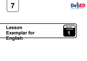 Q2 LE English 7 Lesson 1 Week 1 - 7 Lesson Exemplar for English Quarter 2 Lesson 1 PILOT - Studocu