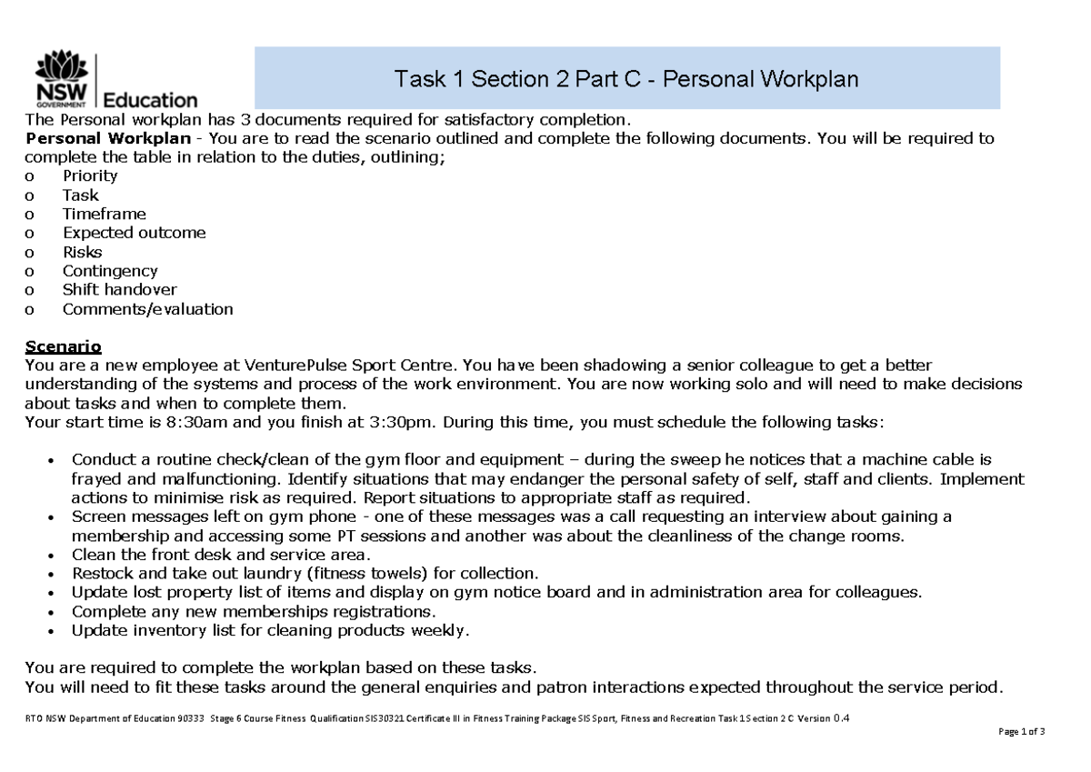 2025-2026 Fit SIS30321 T1 S2 Part C Personal Workplan Guide - Studocu
