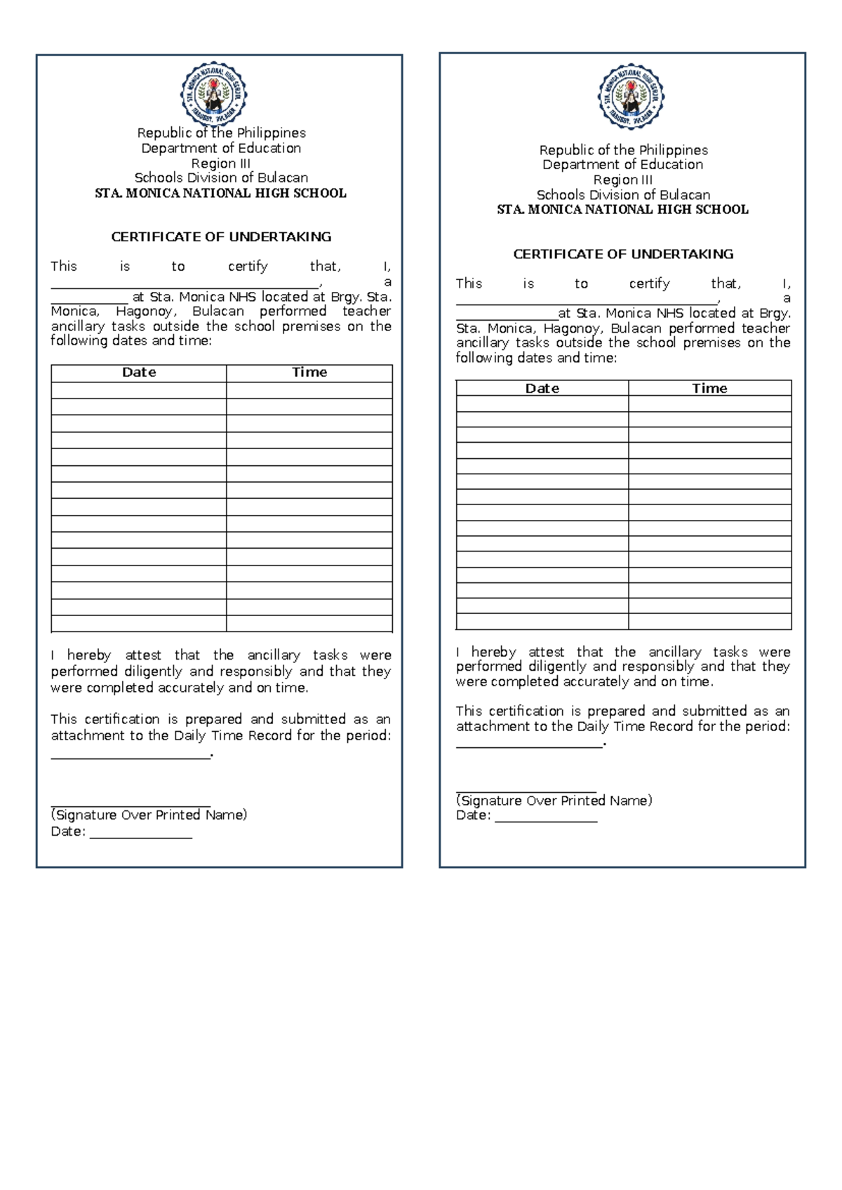 Certificate-OF- Undertaking - Republic of the Philippines Department of ...