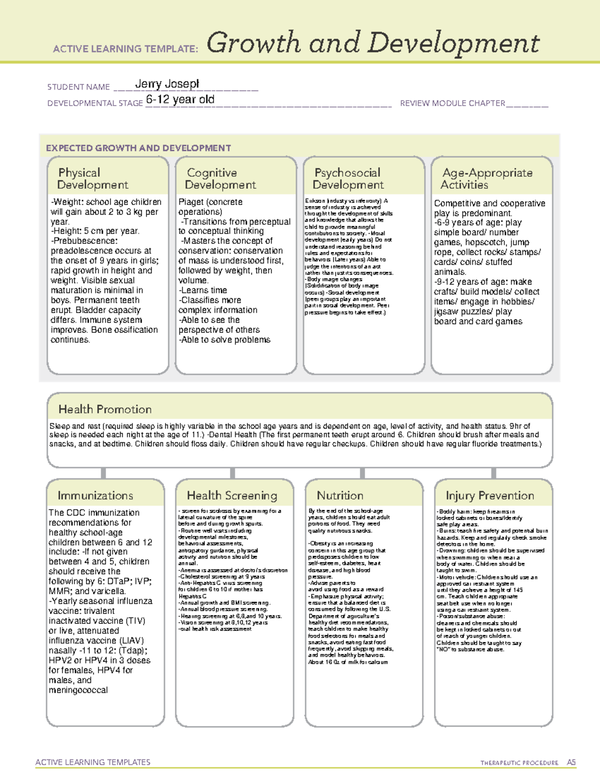 6-12 year old - 6-12 year old pediatrics template - ACTIVE LEARNING ...