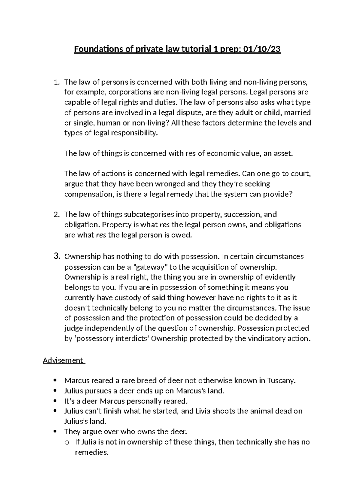 Foundations of Private Law Tutorial 1 Prep: Key Concepts and Legal ...