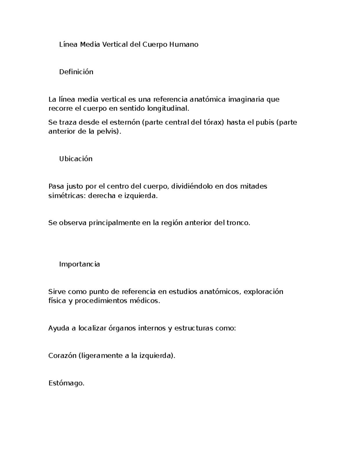 Línea Media Vertical del Cuerpo Humano - Documento Gabinete - Studocu