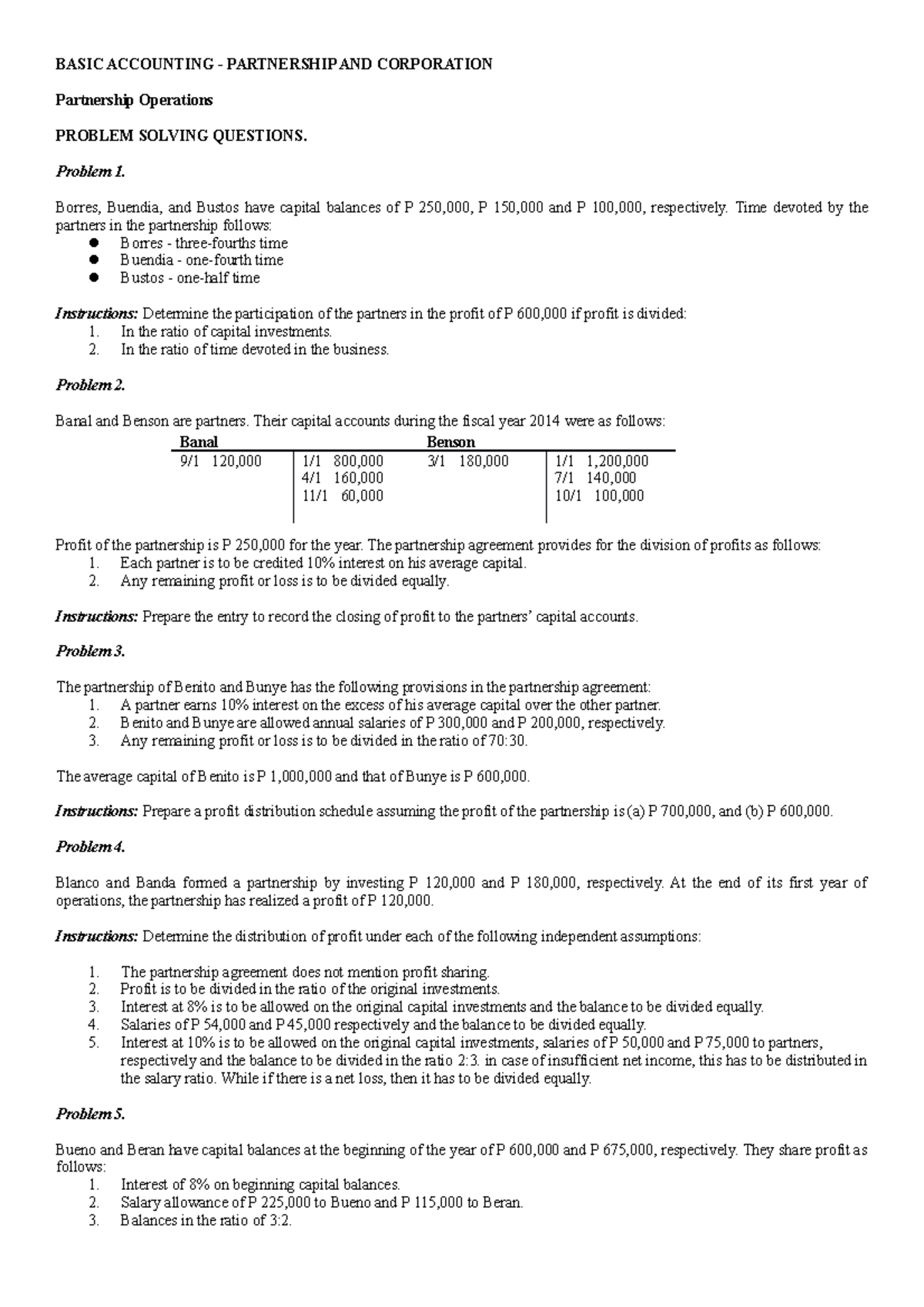 BASIC ACCOUNTING - PARTNERSHIPS: PROBLEMS & SOLUTIONS (426797887-PARCOR ...