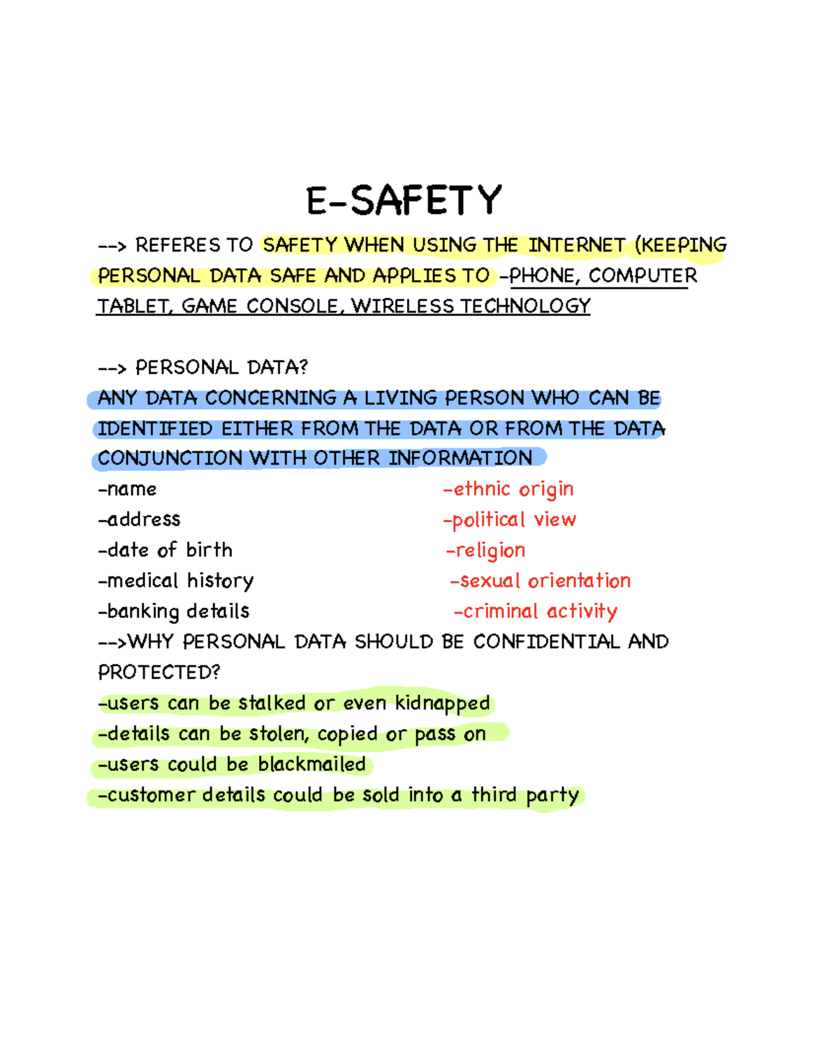E-Safety Guidelines: Protecting Personal Data Online - Studocu