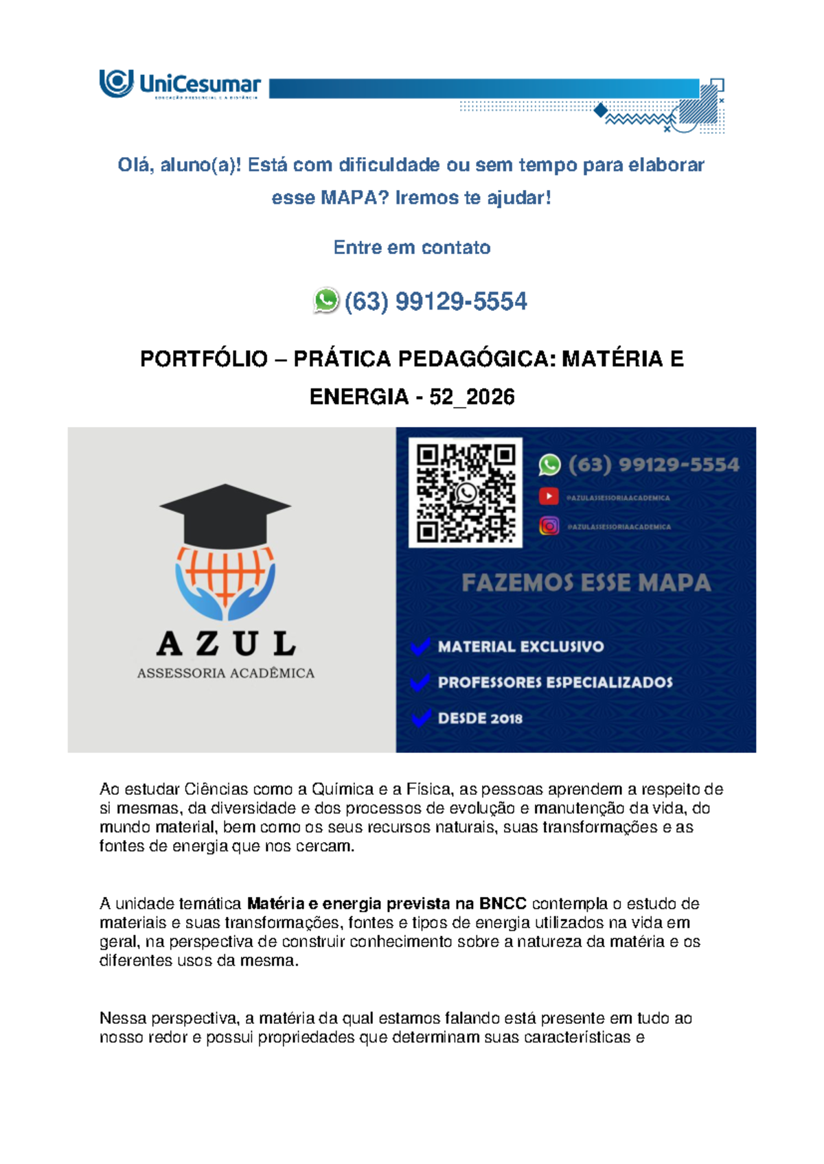 PORTFÓLIO PRÁTICA PEDAGÓGICA: MATÉRIA E ENERGIA 52_2026 - Mapa de ...