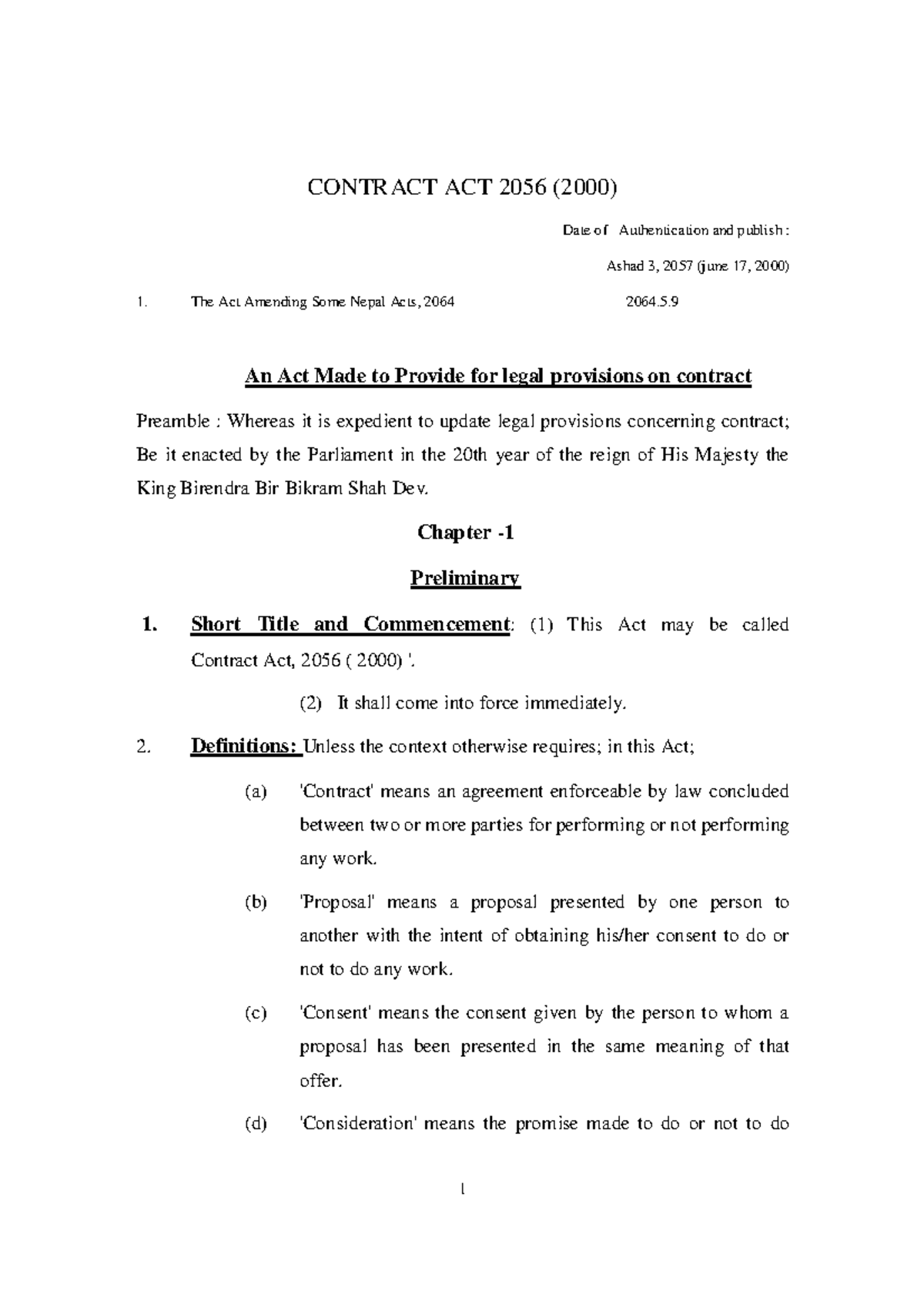 Contract Act 2056: Comprehensive Overview and Key Provisions - Studocu