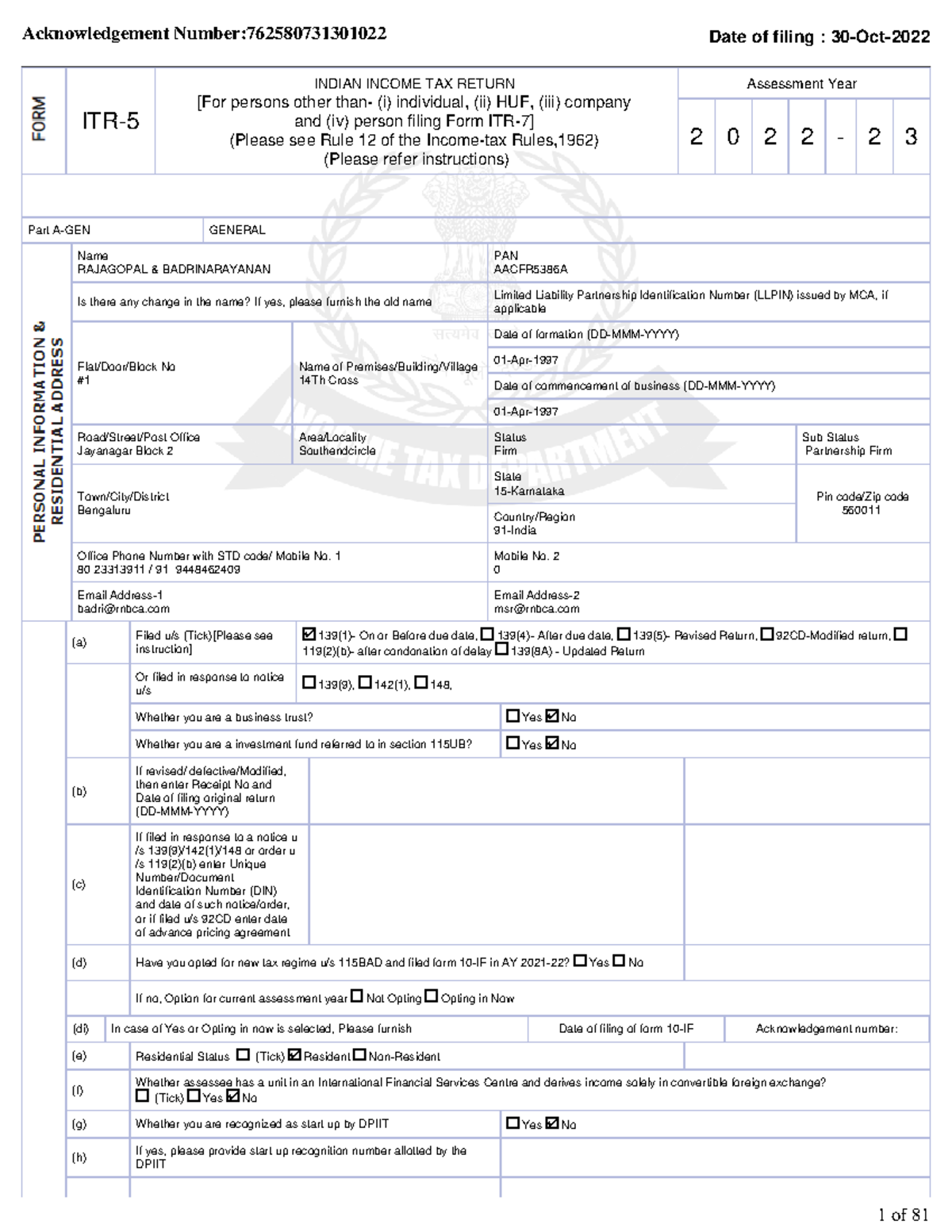 ITR for AY 2022-23: Income Tax Return Form 76258 (Partnership Firm ...