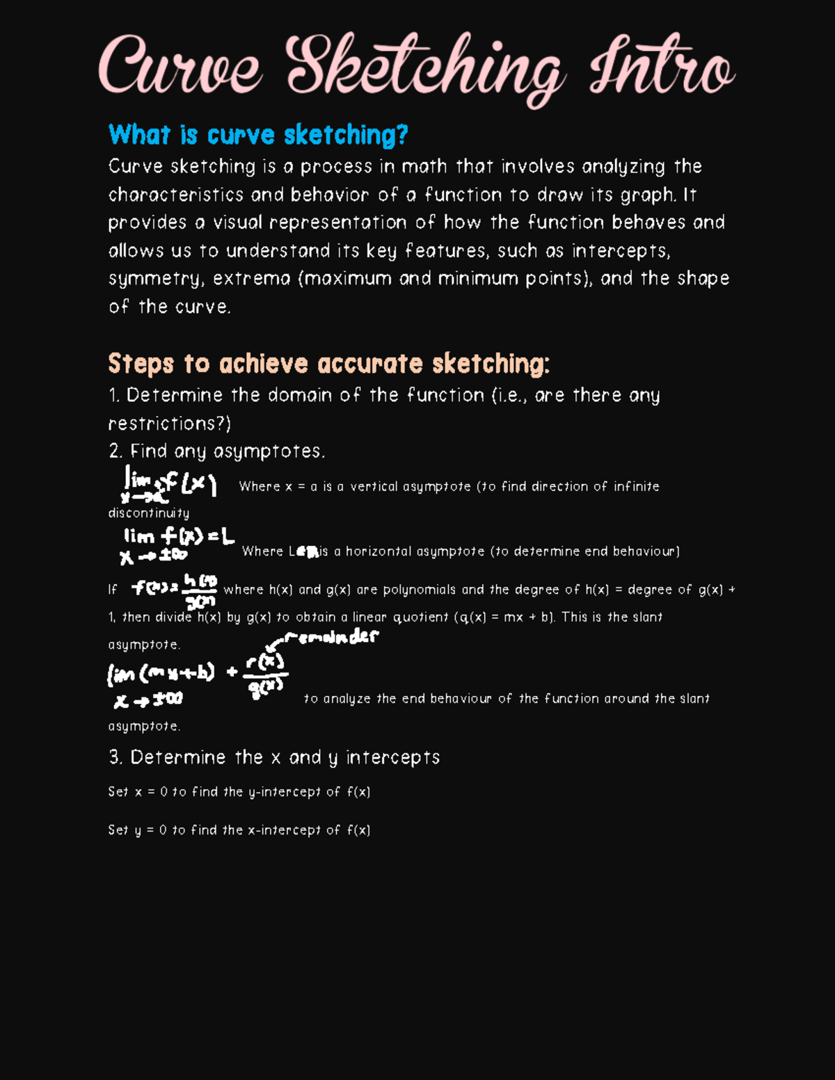 Math 101: Curve Sketching Summary and Key Steps Explained - Studocu