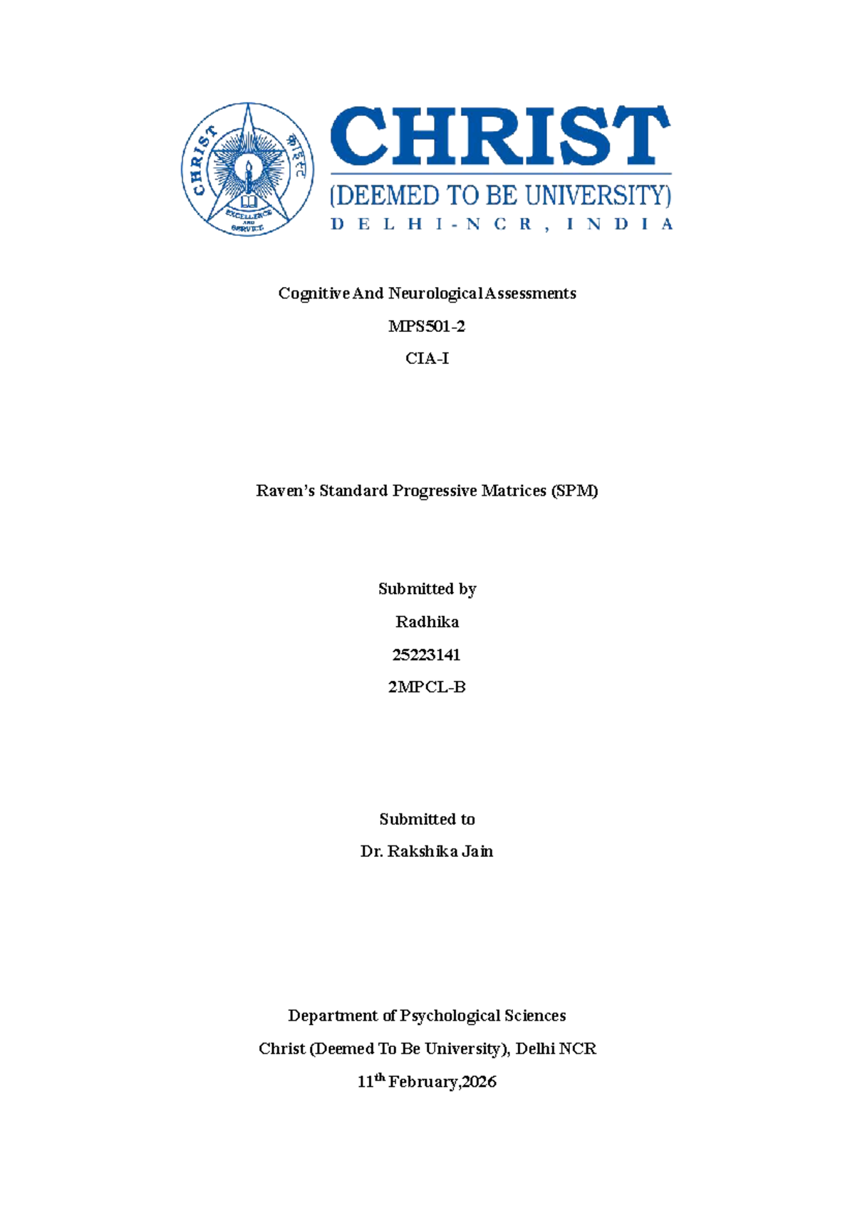 SPM Report - Cognitive Assessment Case Study (CIA) - Studocu