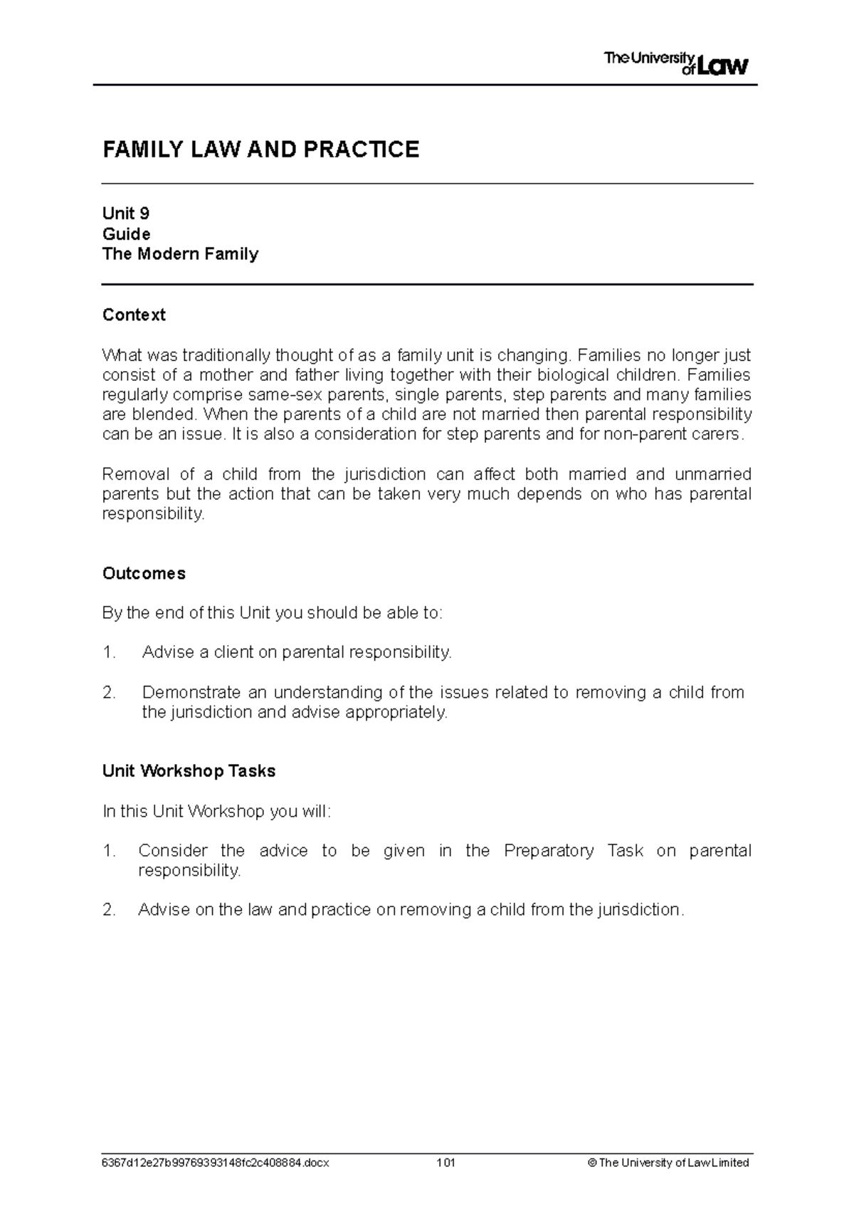 Family Law and Practice - Lecture Notes Unit 9: Modern Family Issues ...