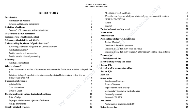 Evidence 1 Lecture Notes - Comprehensive Overview of Legal Principles ...