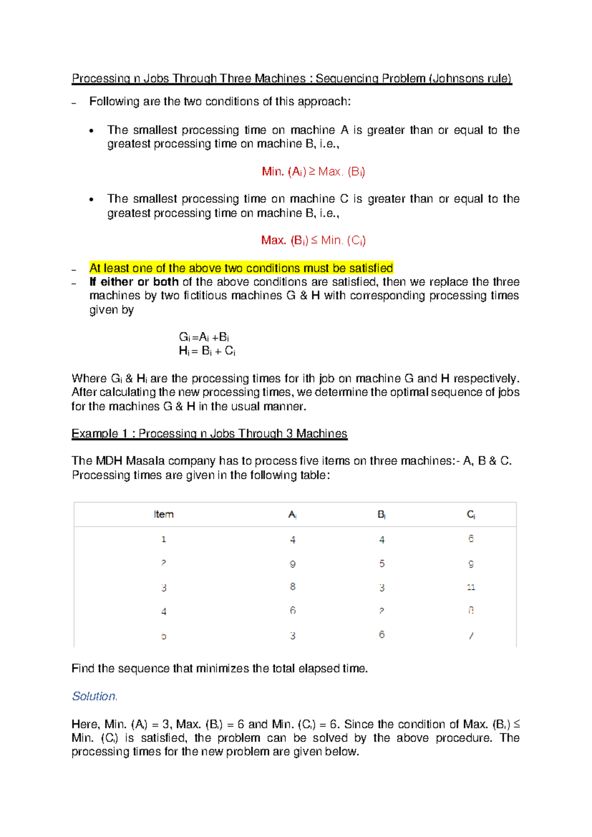 Chapter 7: Job Sequencing via Johnson's Rule for Three Machines - Studocu