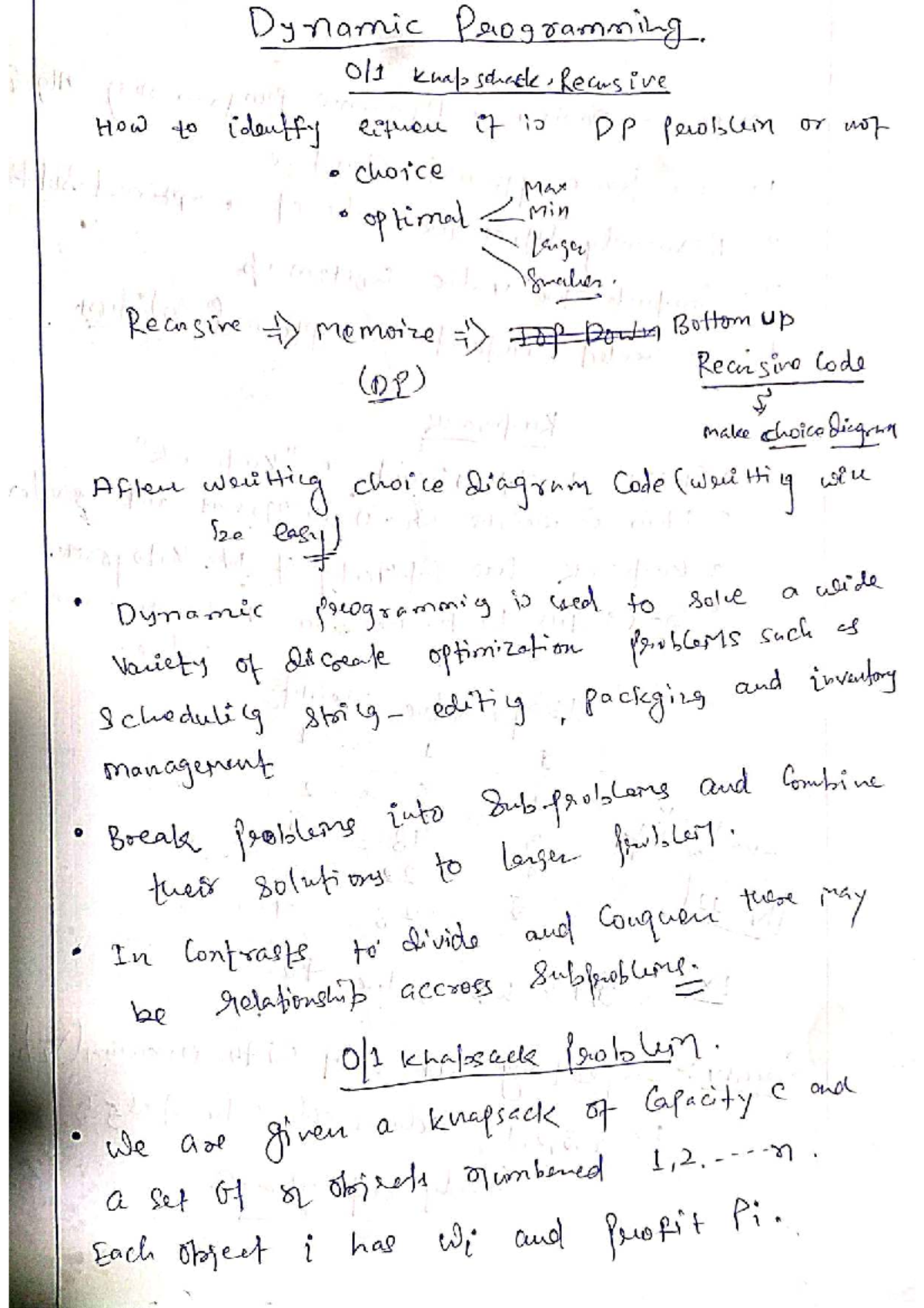 Dynamic Programming Basics & Knapsack Algorithm (CS101) - Studocu