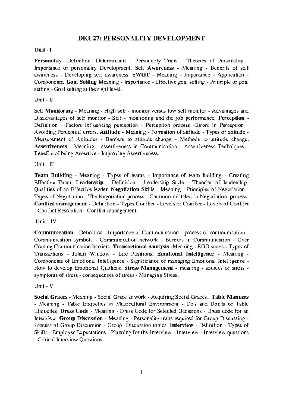 DKU27: Personality Development - Key Concepts and Theories - Studocu
