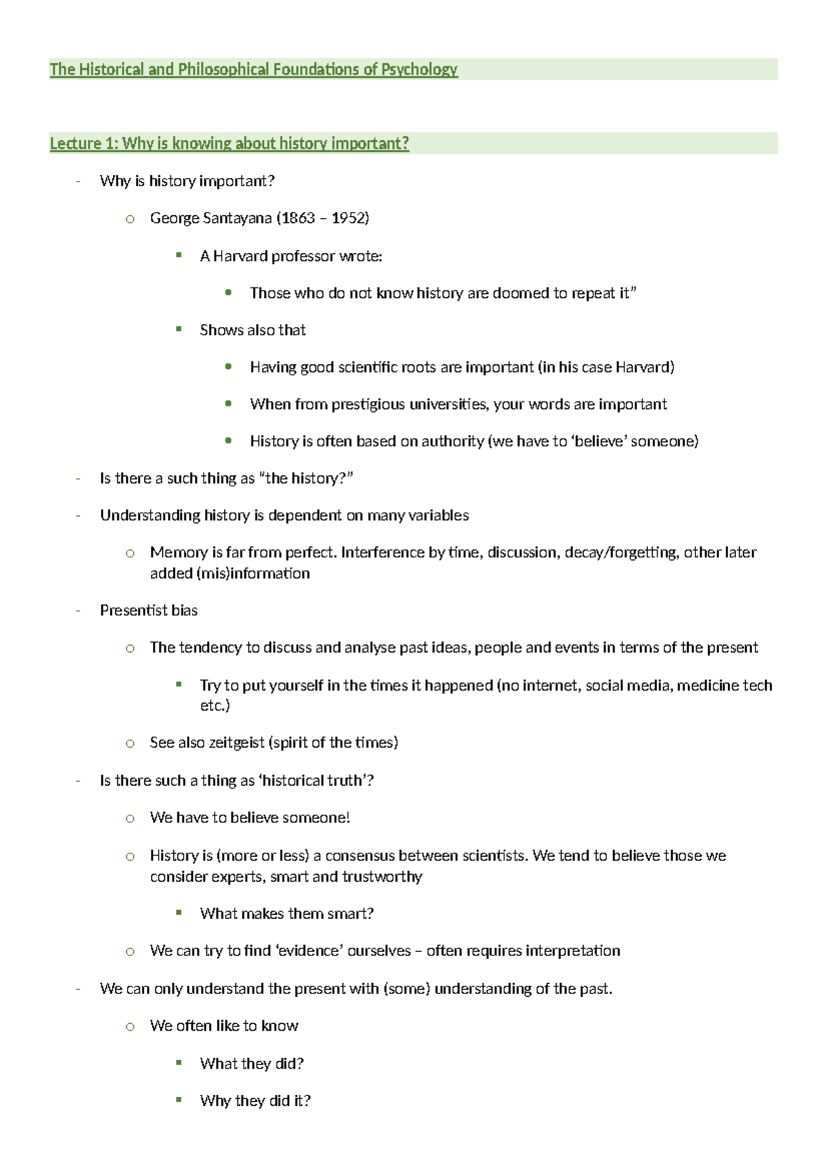 PSY 101: Lecture 1 - The Importance of History in Psychology - Studocu