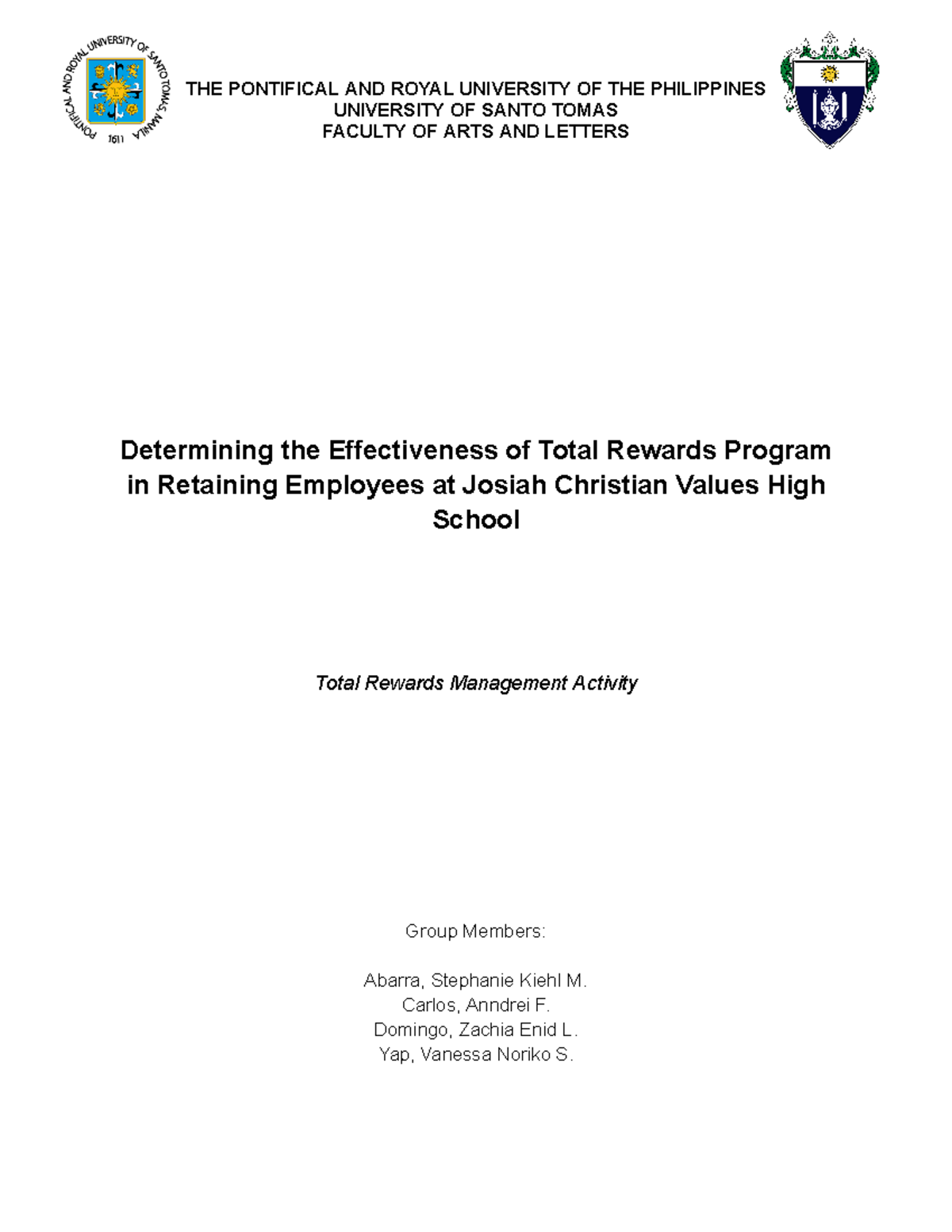 Total Rewards Program Effectiveness at Josiah Christian High School ...