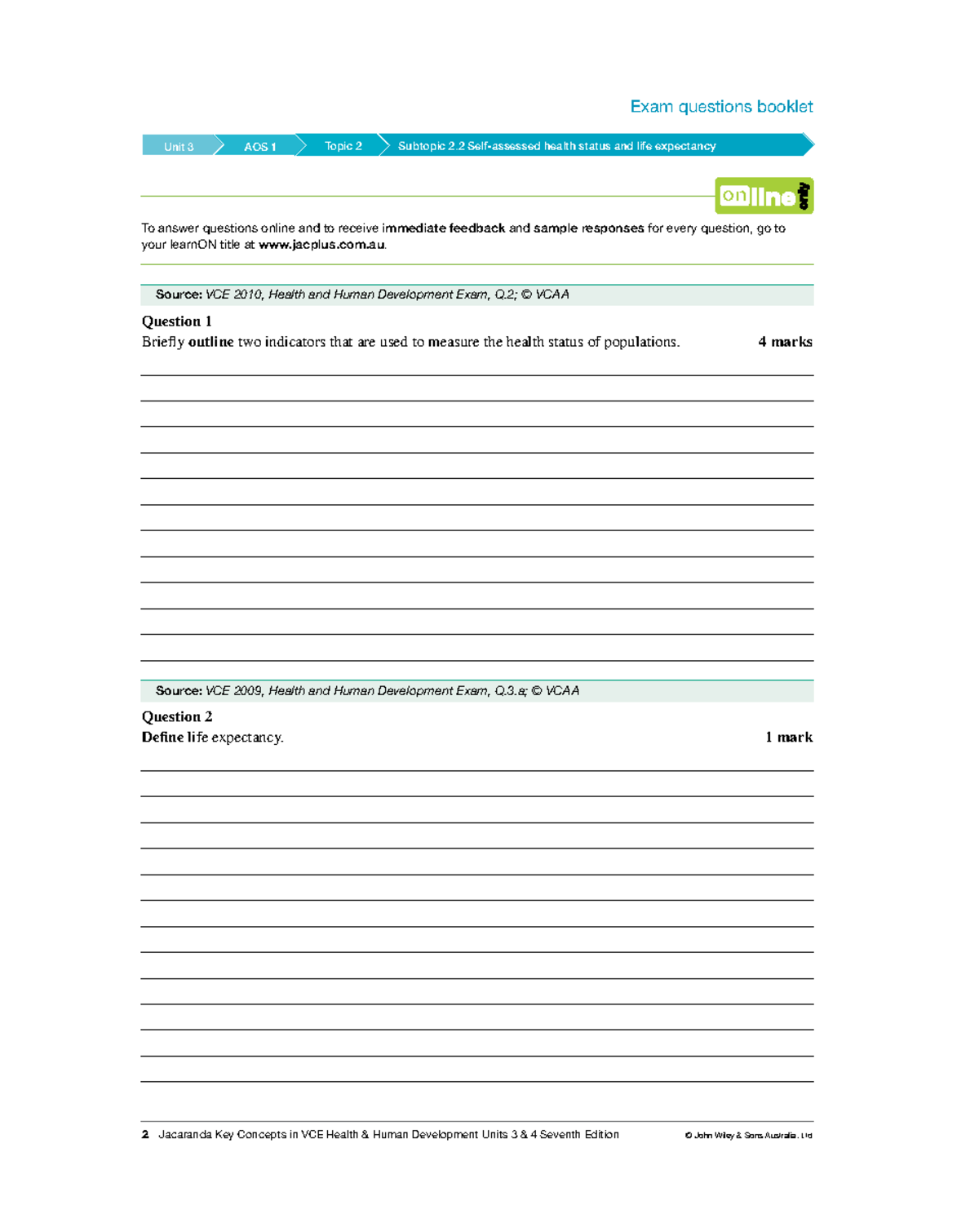 Print hhd - Information - Exam questions booklet Unit 3 AOS 1 Topic 2 ...