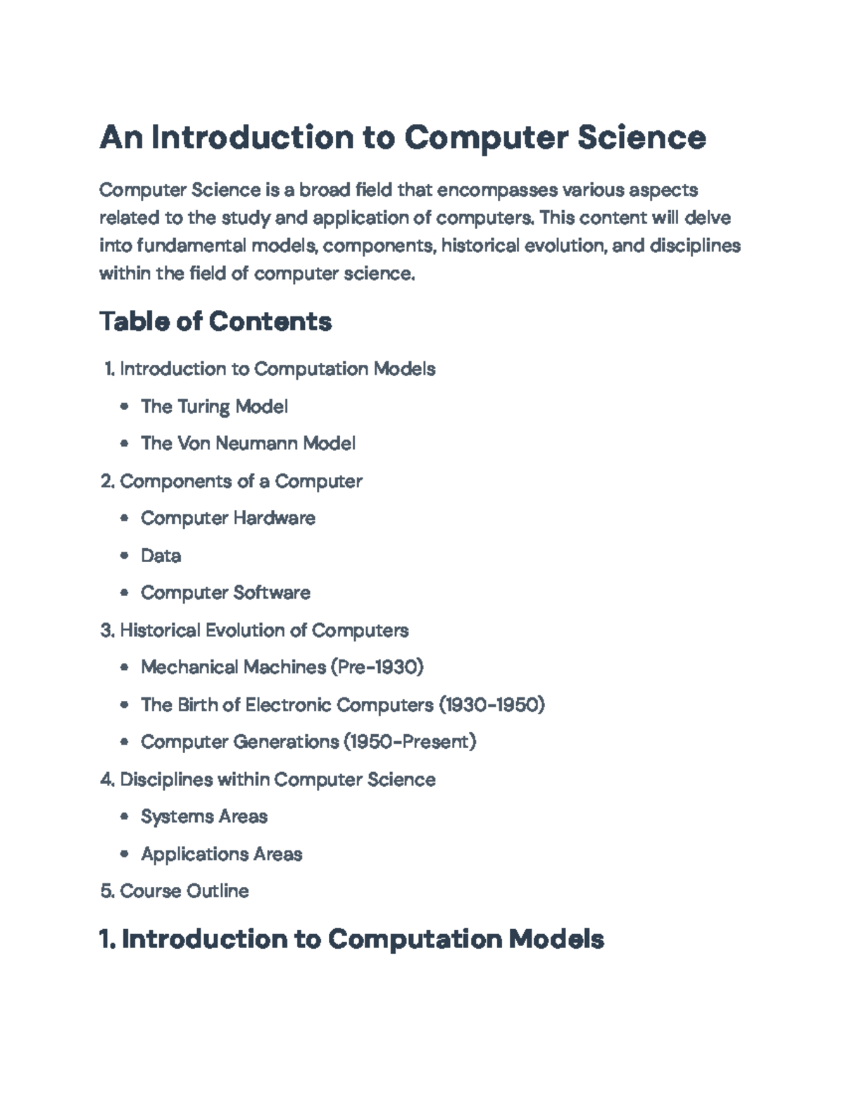 Introduction to Computer Science: Concepts, Models, and Evolution - An ...