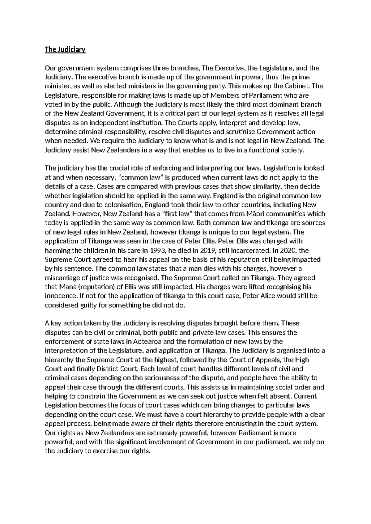 LAWS Assignment ONE: The Role of the Judiciary in Aotearoa NZ - Studocu