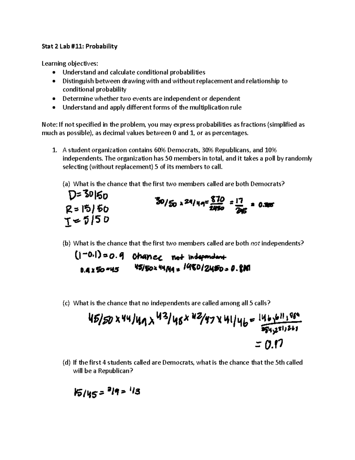 Stat 2 Lab 11 - Conditional Probability Exercises - Studocu