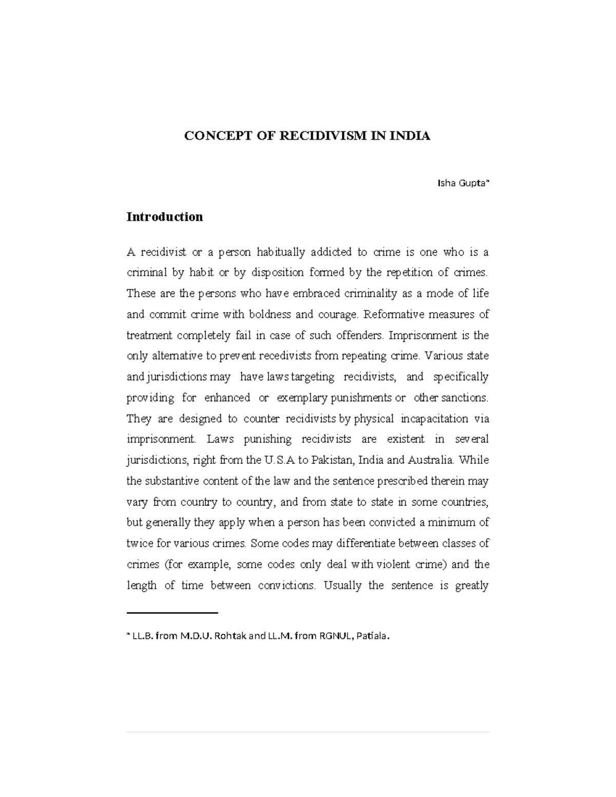 CONCEPT OF RECIDIVISM IN INDIA: A Comprehensive Study on Causes and ...