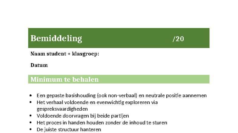Checklist Bemiddeling: Basisvaardigheden en Structuur EXAMEN - Studocu