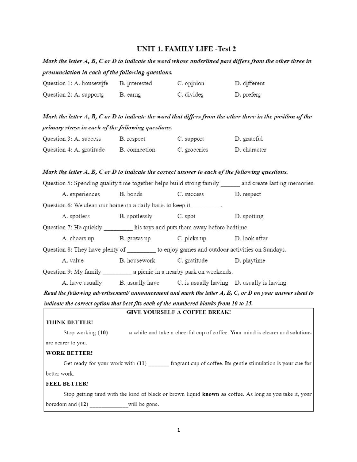 L10 18thang 9 - English Family Life Unit 1 Test - Studocu