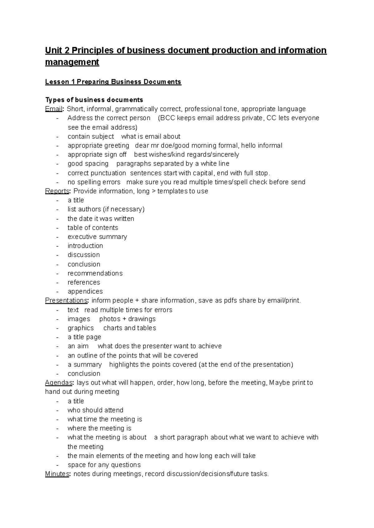 B.A. Unit 2: Business Document Production & Information Management ...
