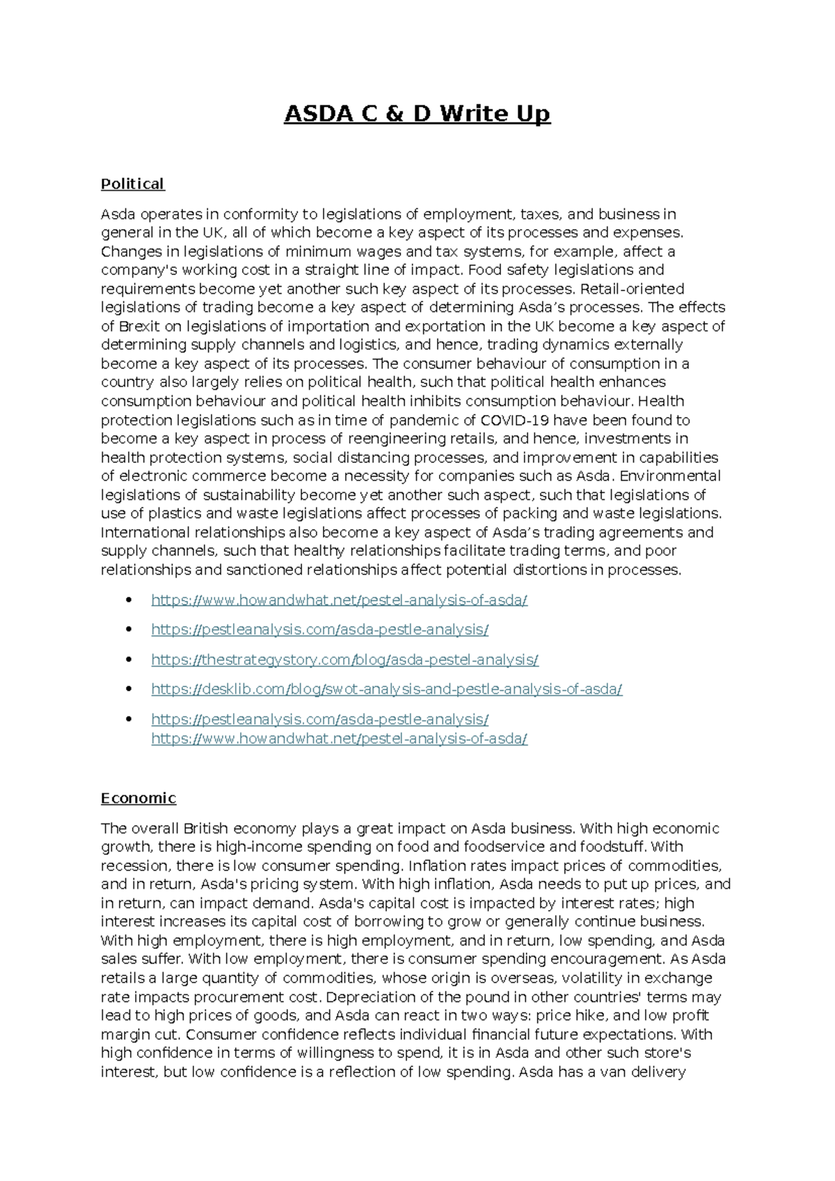 ASDA C&D Analysis: Political, Economic, Social, and Legal Factors - Studocu