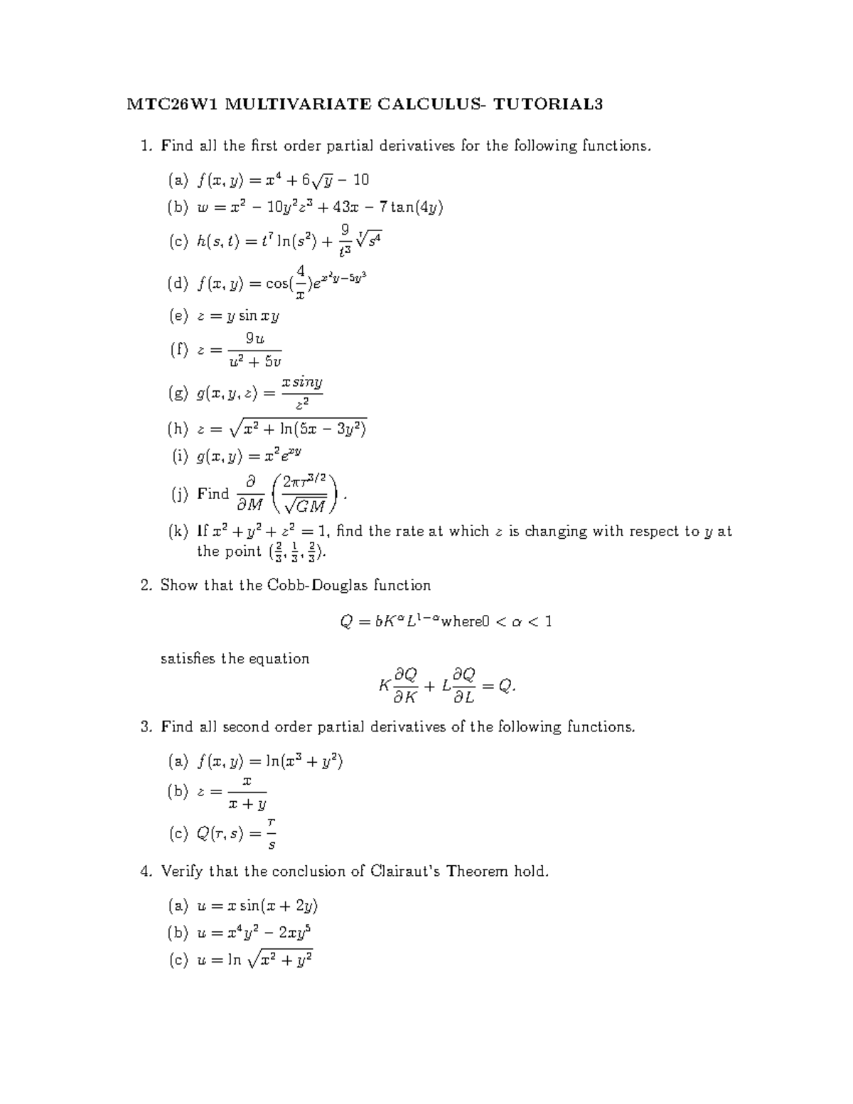 Tutorial 3(partial derivatives) - MTC26W1 MULTIVARIATE CALCULUS ...
