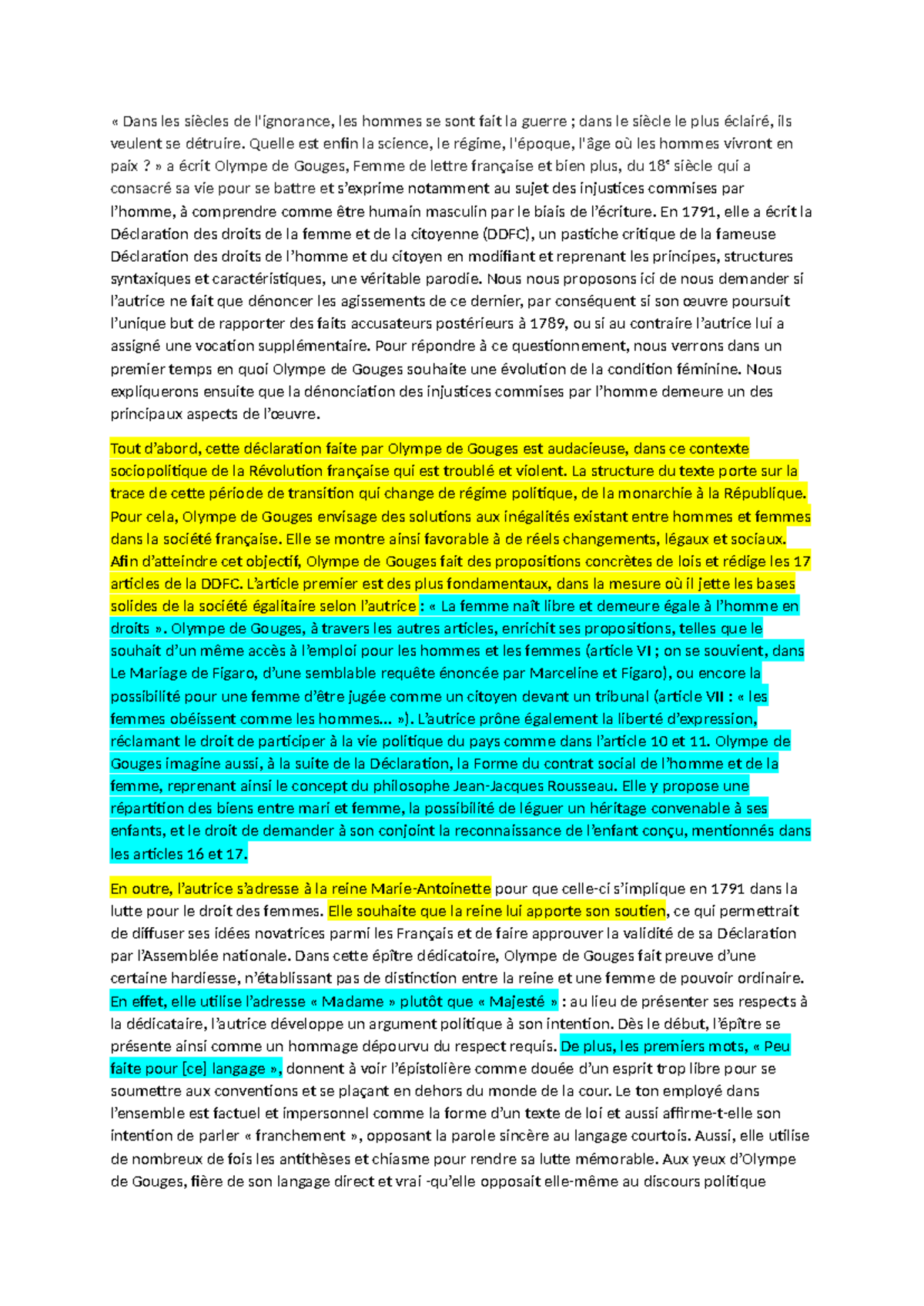 Dissertation ODG – Olympe de Gouges et la Lutte pour l’Égalité BAC ...