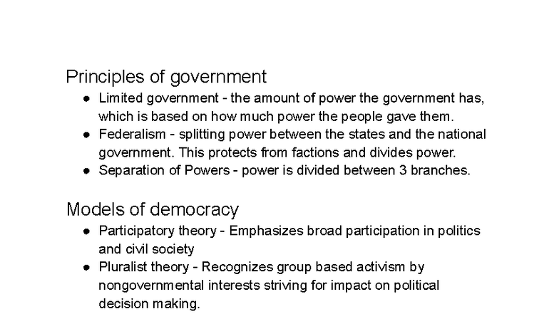 AP Government Notes - Unit 1-4: Principles of Government and Political ...