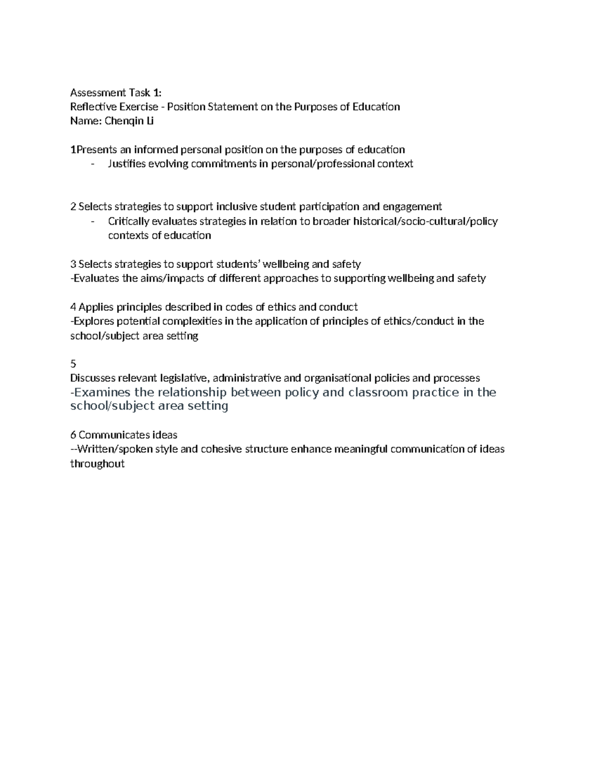 Assessment Task 1: Reflective Position on Education Purposes - EAL ...