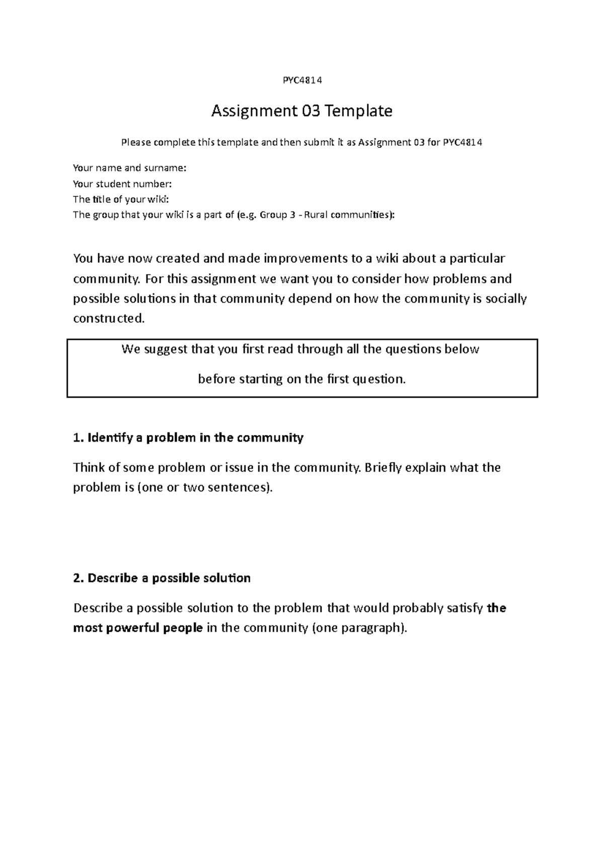 Assignment 03 template - PYC Assignment 03 Template Please complete this template and then ...
