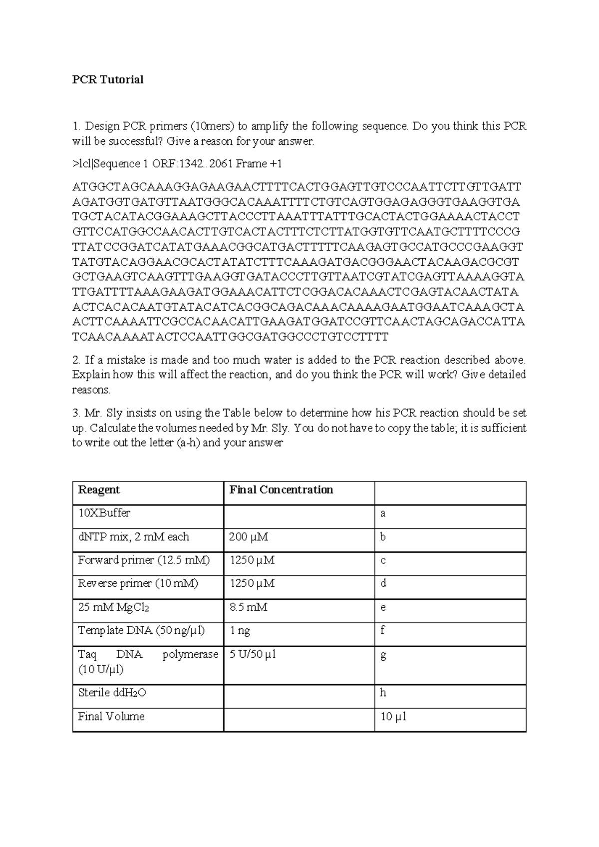 GENE330 PCR Tutorial 1: Primer Design & Reaction Setup - Studocu